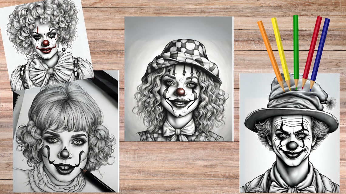 100 Pages Printable Clown Coloring Page - PDF Custom Drawing - Etsy