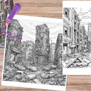 100 Pages Printable Abandoned City Coloring Page PDF - Custom Design - Etsy