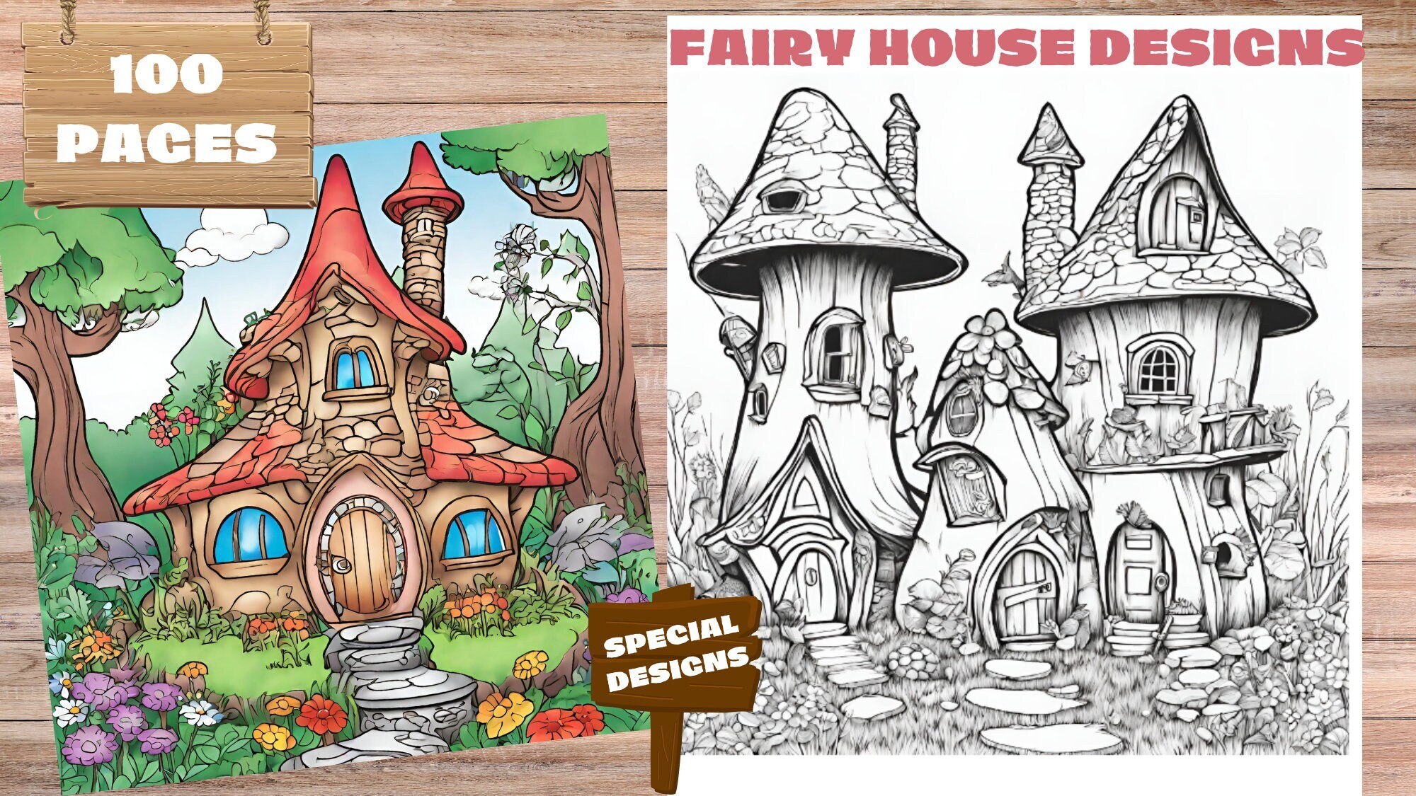 100 Pages Printable Fairy House Coloring Page PDF Custom - Etsy