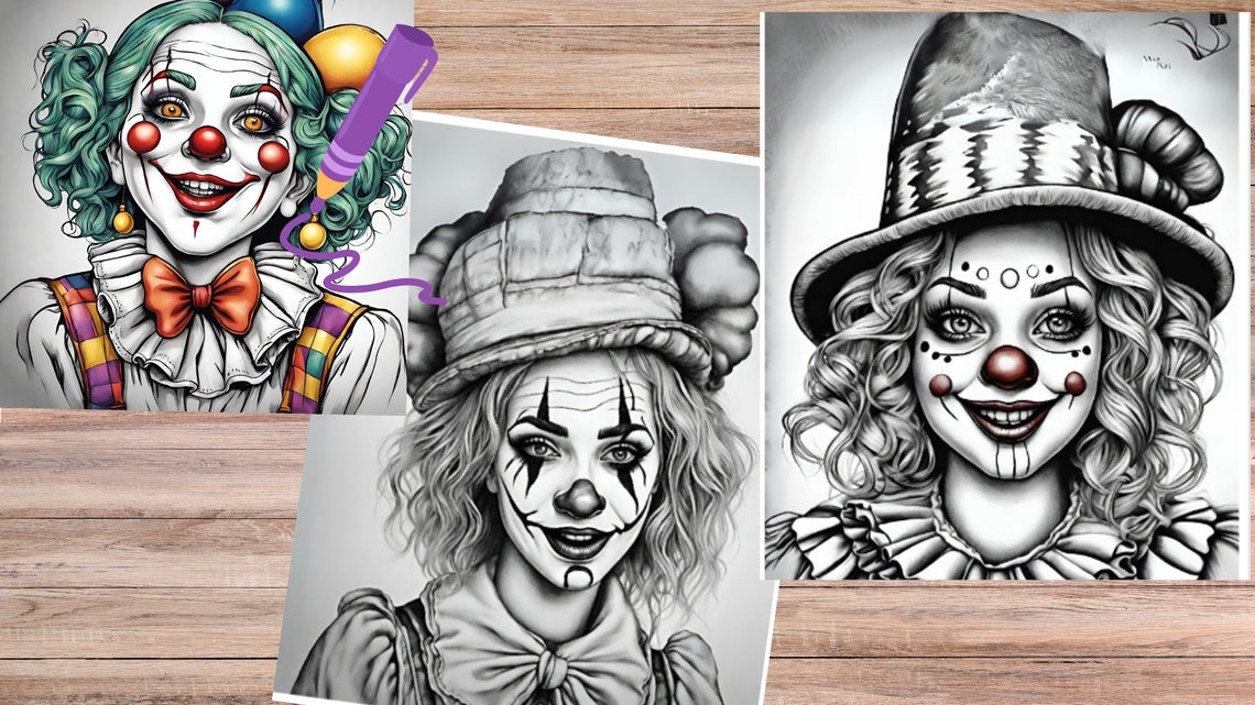 100 Pages Printable Clown Coloring Page - PDF Custom Drawing - Etsy