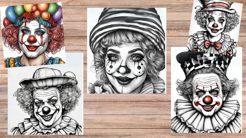 100 Pages Printable Clown Coloring Page - PDF Custom Drawing - Etsy