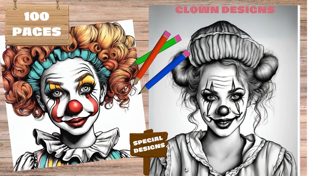 100 Pages Printable Clown Coloring Page - PDF Custom Drawing - Etsy