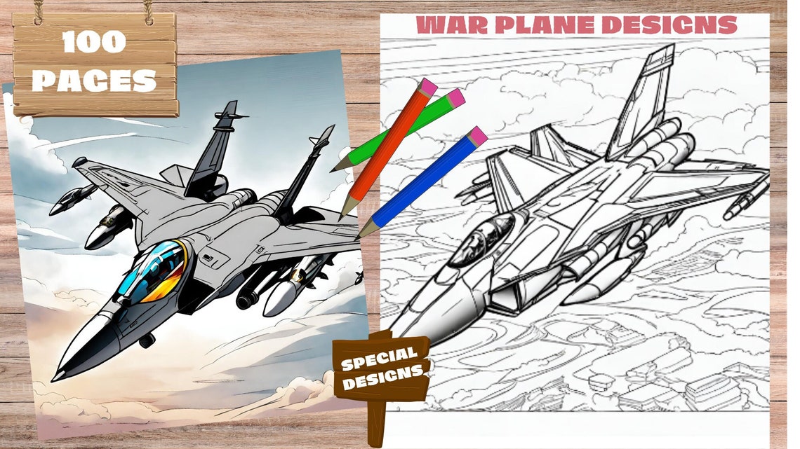 100 Pages Printable Warplane Coloring Page - PDF Custom Design - Etsy