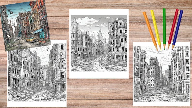 100 Pages Printable Abandoned City Coloring Page PDF - Custom Design - Etsy