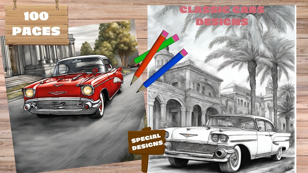 Classic Cars Coloring Book - 100 Pages PDF - Etsy