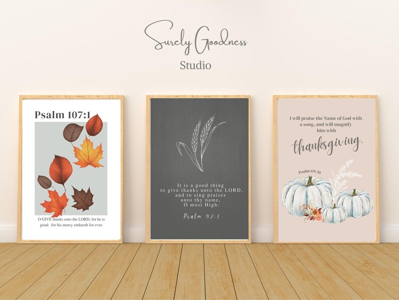 Printable Thanksgiving Bible Verse Wall Art Decor Set of 3, Psalm 107 ...
