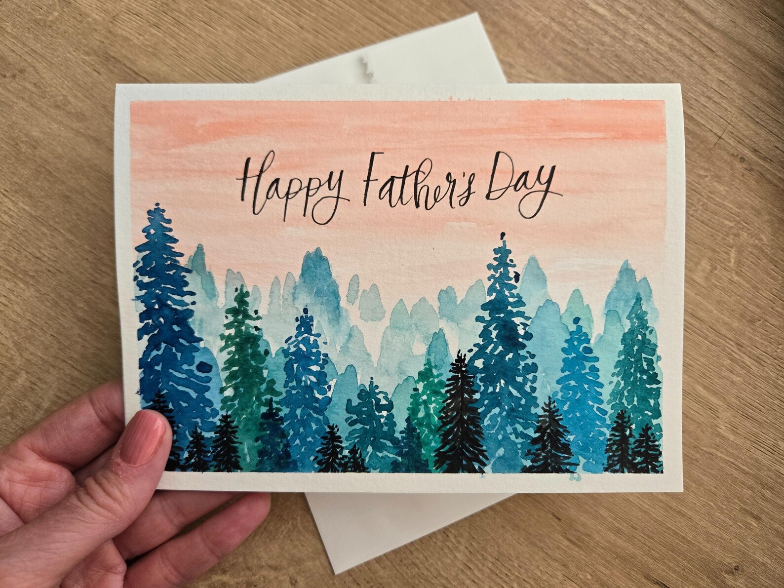 Father's Day Original Hand Painted Watercolor Card, Forest Fathers Day ...