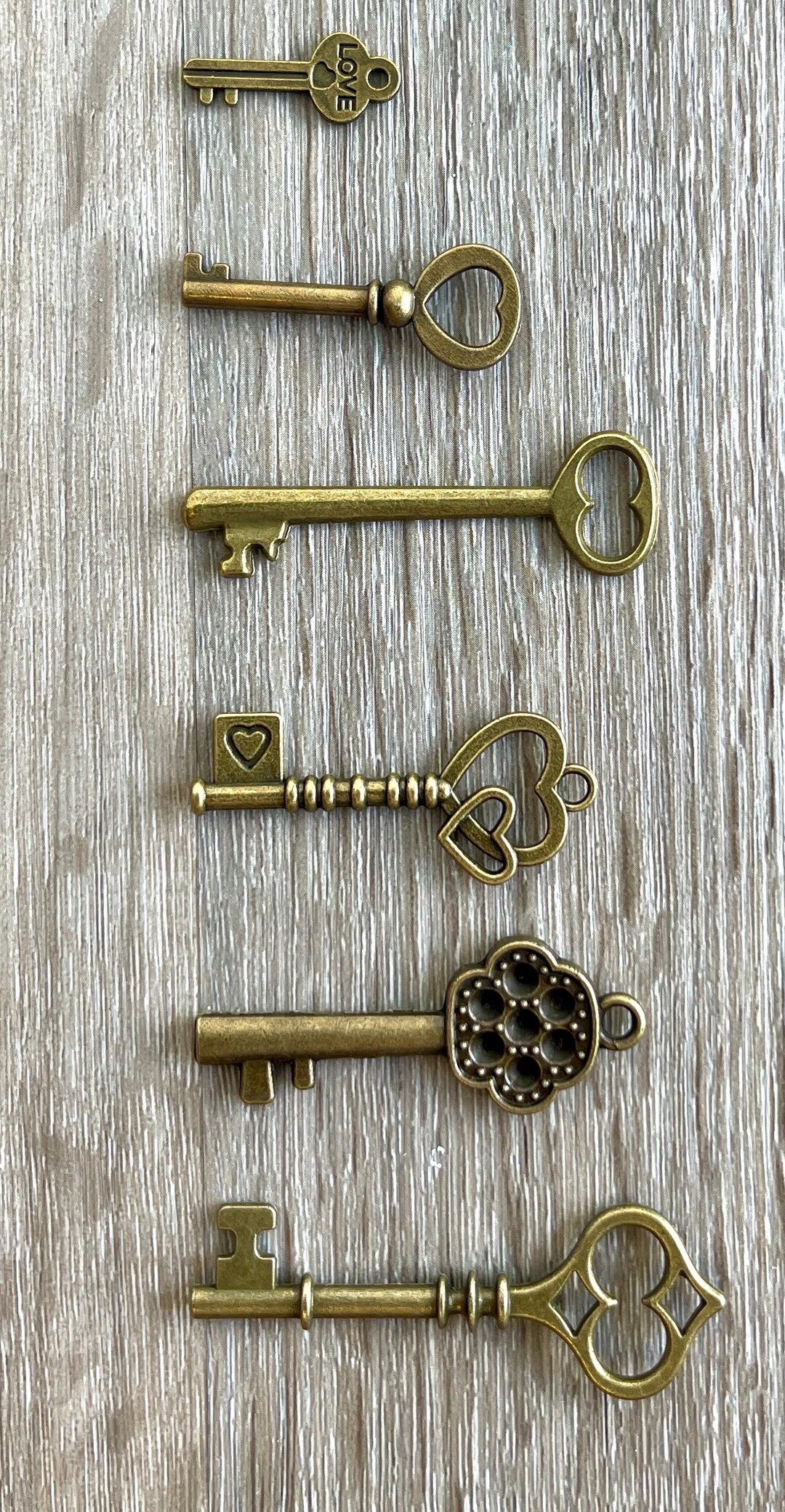 Decorative Keys - Antique Brass Skeleton Keys - Keys for Art Projects - Keys for Mosaics - Love ...