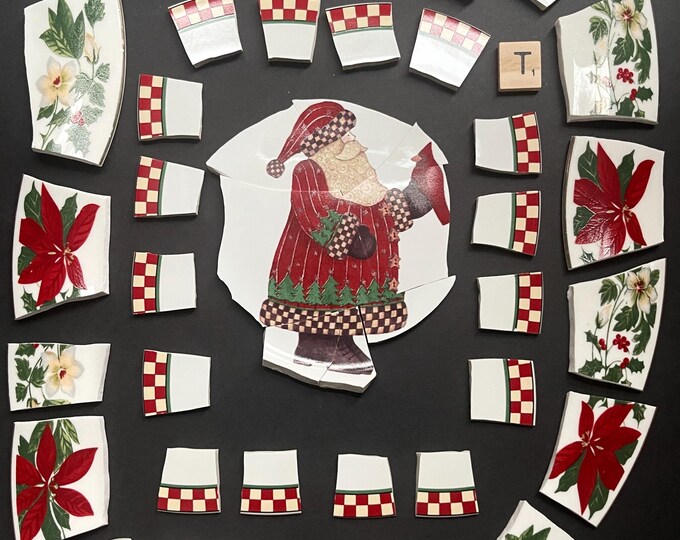 Christmas Mosaic Tiles: Santa, Poinsettia China Pieces (41 Pcs) - Etsy