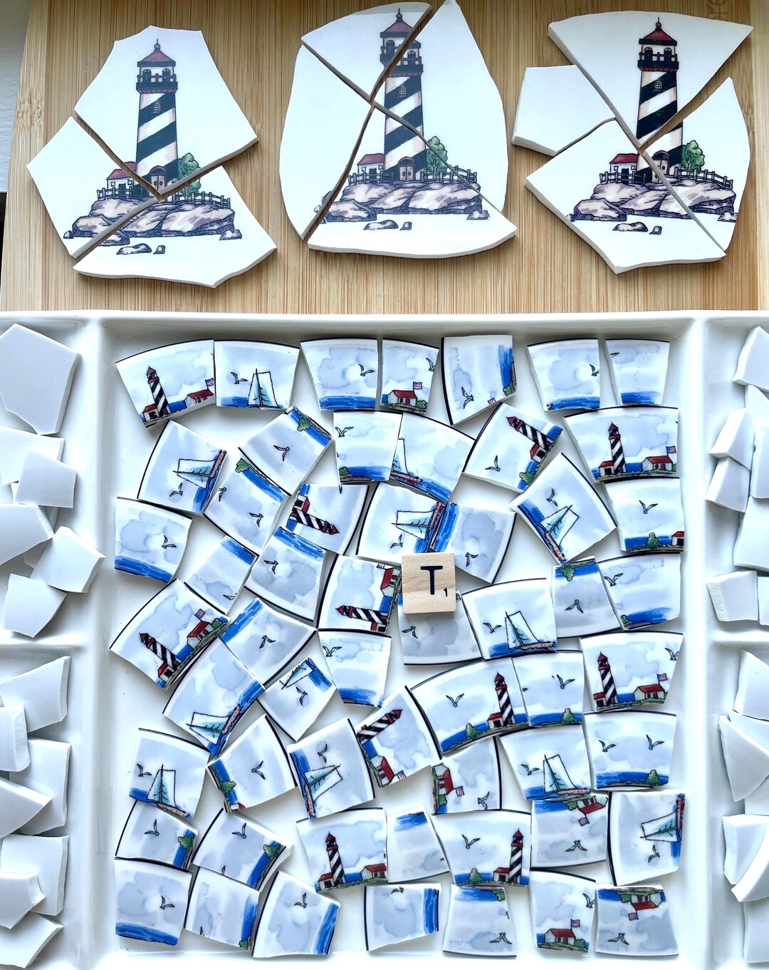 100 Mosaic Tile Pieces - Lighthouses Boats Mosaic Tiles - Beach Mosaic ...