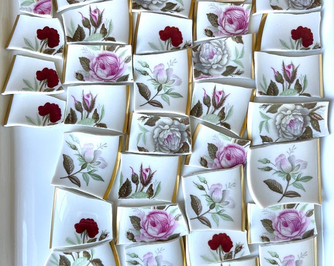 Handcut Roses Porcelain Mosaic Tiles: Large Vintage China Pieces, Royal ...