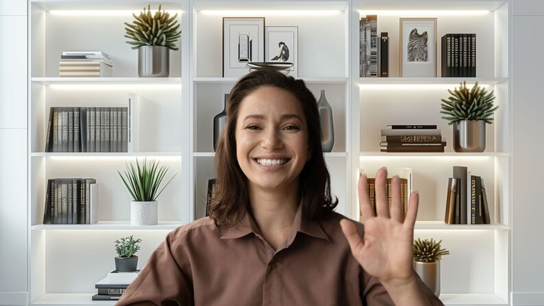 Elegant Modern Zoom Background White Wood Modern Home Office Virtual ...