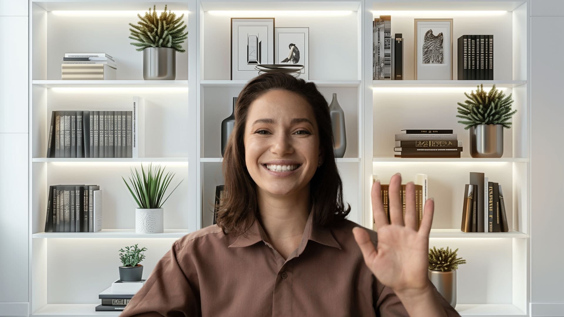 Elegant Modern Zoom Background White Wood Modern Home Office Virtual ...