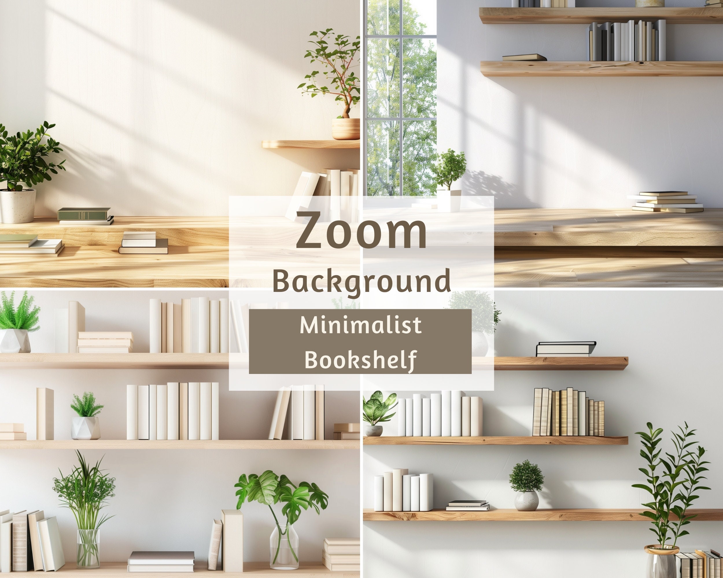 Minimalist Bookshelf Zoom Background Light Wood Shelf Home Office ...