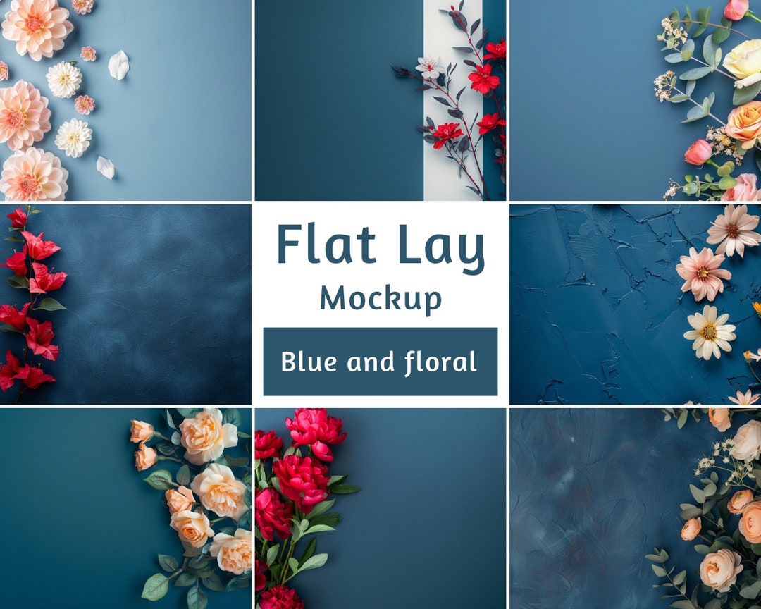 Flat-lay Background Mockups - 8 Blue Flat-lay Background Jpgs Bundle ...
