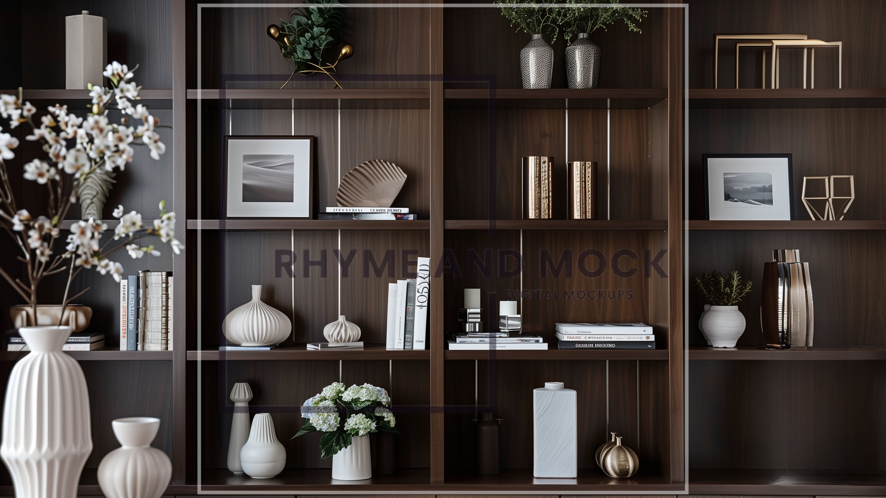 Modern Elegant Zoom Background | Dark Wood Modern Home Office Virtual ...