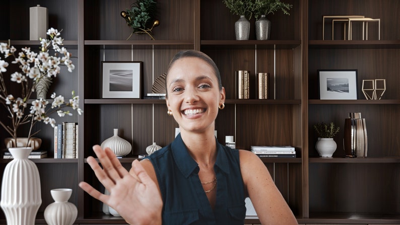 Modern Elegant Zoom Background | Dark Wood Modern Home Office Virtual ...