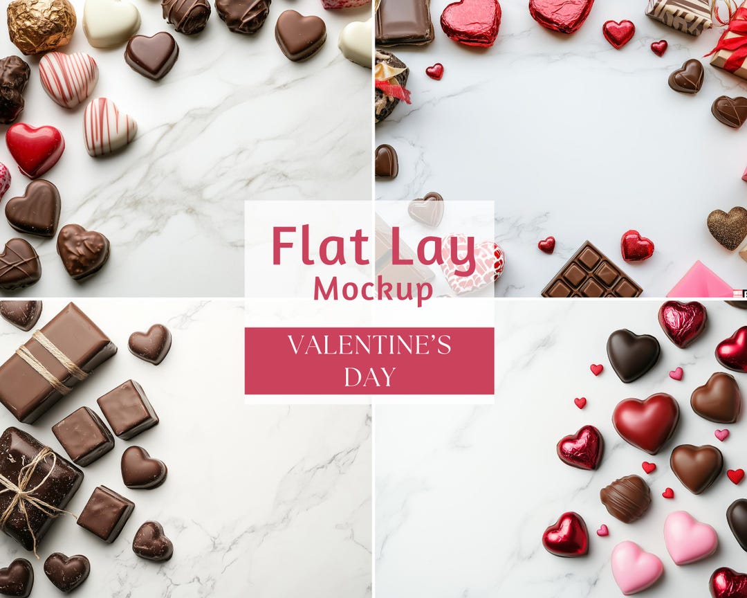 4 Valentine's Day Flat Lay Background Mockup, Romantic Valentines ...