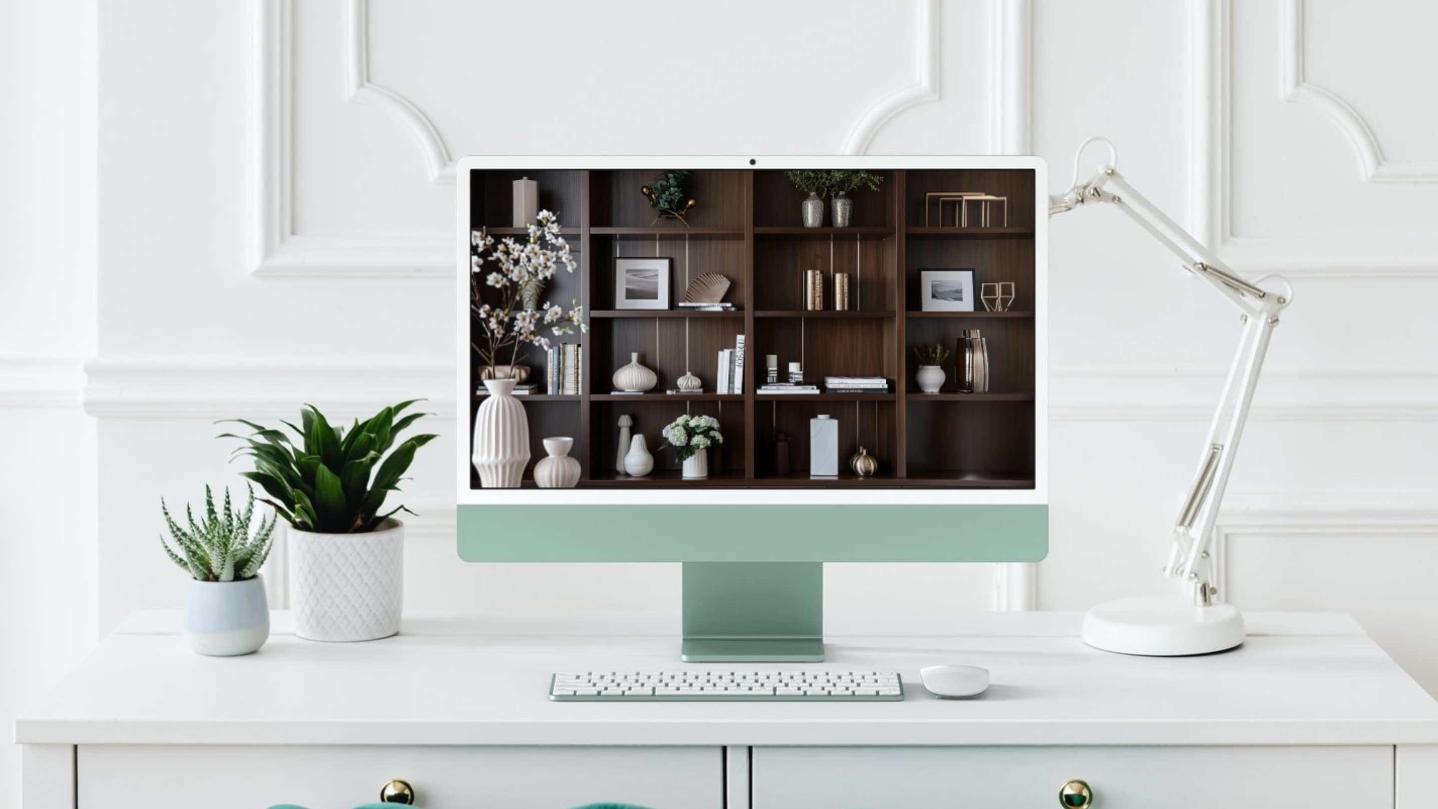 Modern Elegant Zoom Background | Dark Wood Modern Home Office Virtual ...