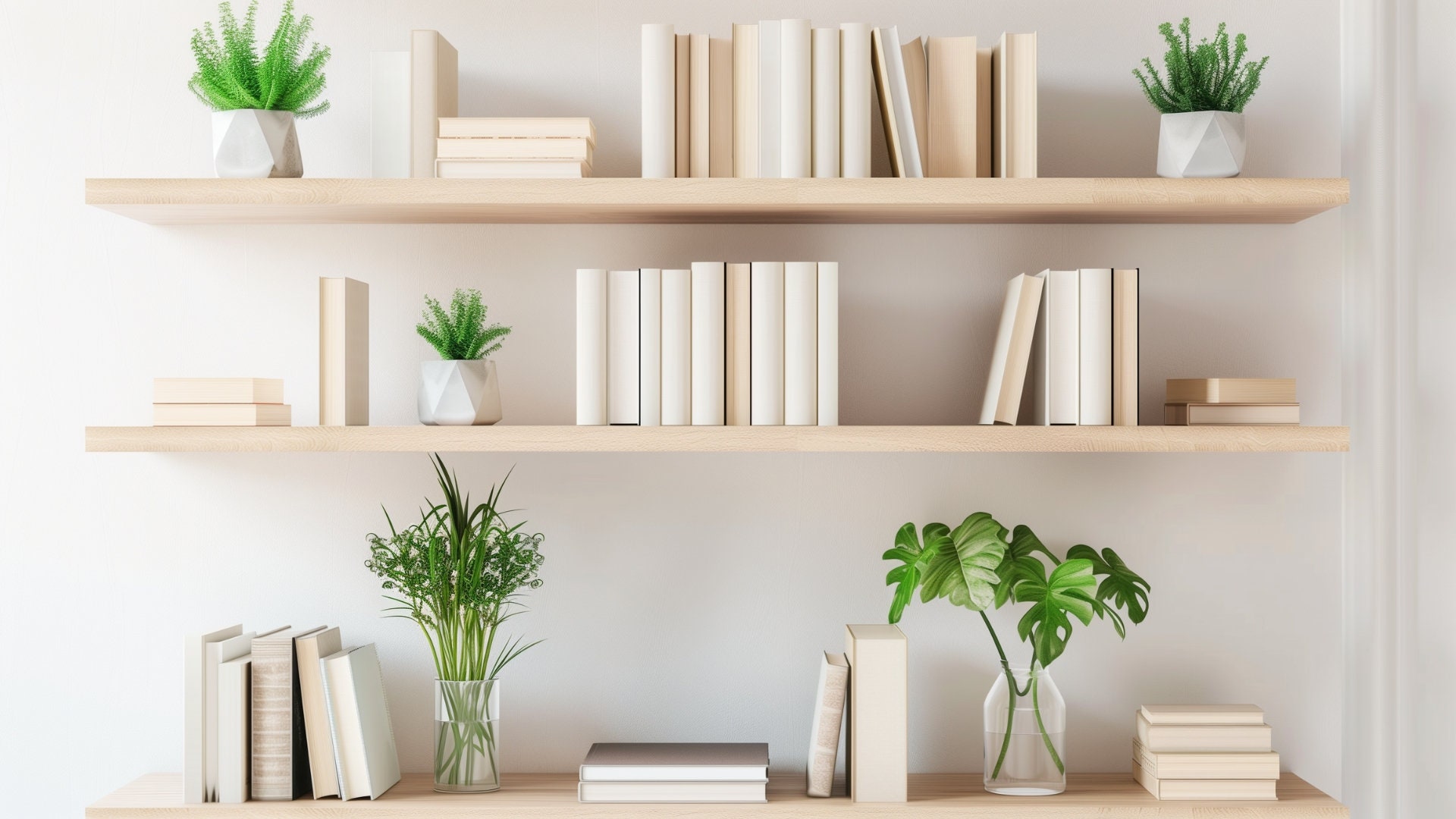 Minimalist Bookshelf Zoom Background Light Wood Shelf Home Office ...