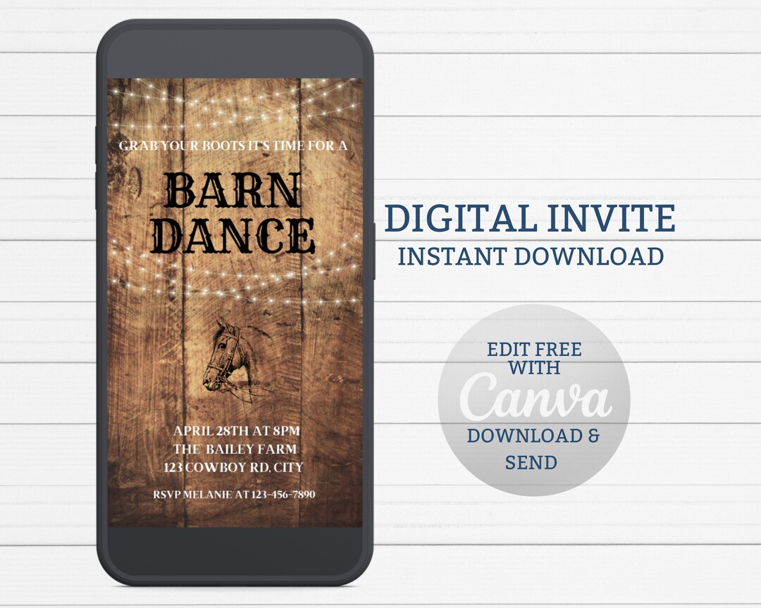 Barn Dance Text Invite Template, Editable, Instant Download, Dance ...