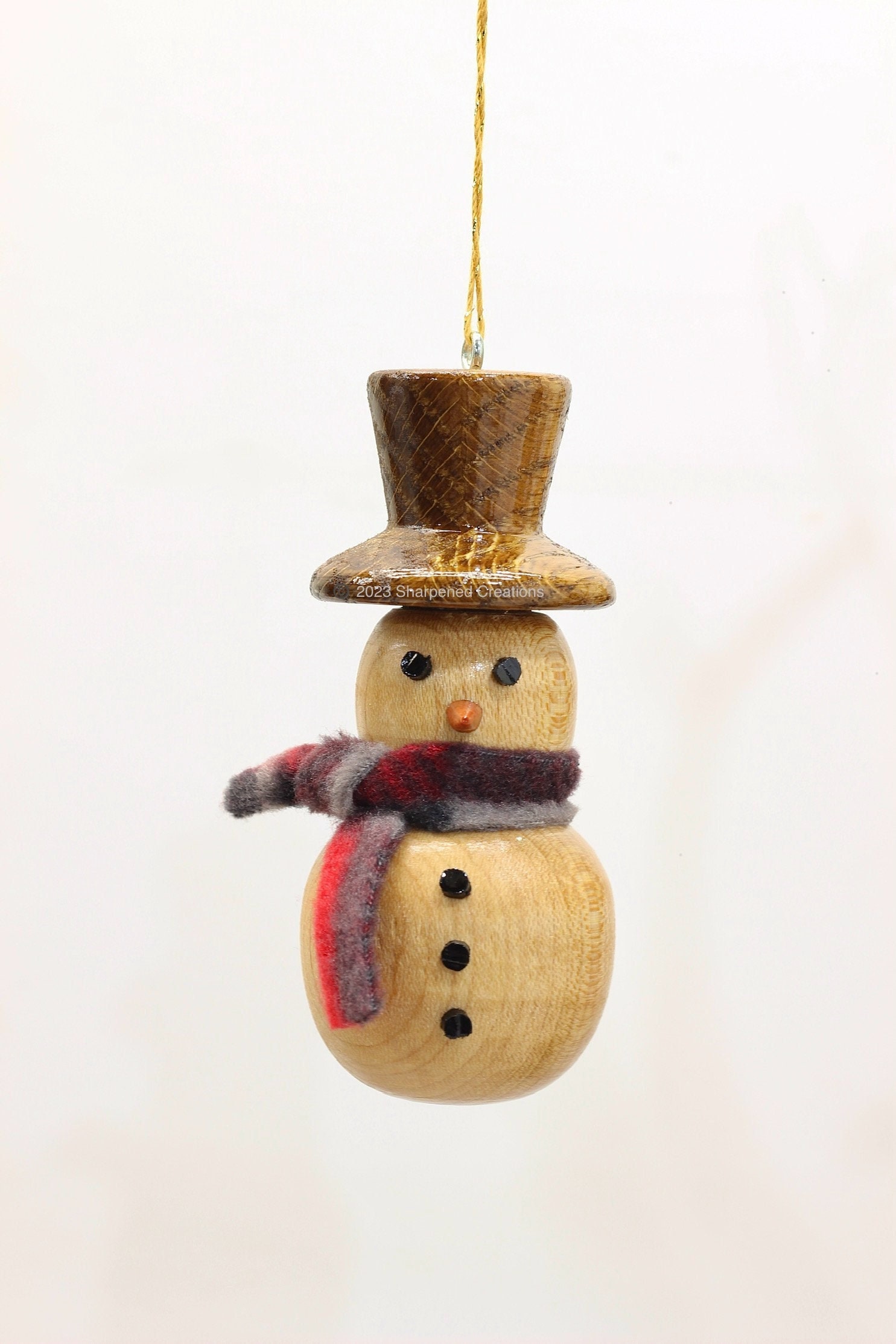 Wood Snowman Christmas Tree Ornament With Scarf, Decorative Hand Turned ...