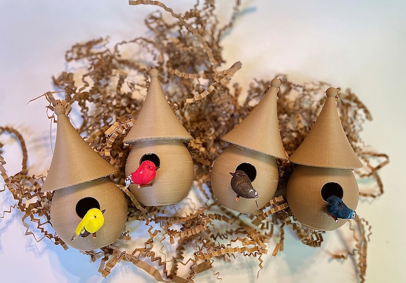 Mini Decorative Birdhouses With Bird Set of 4, Unique Gift for Bird ...
