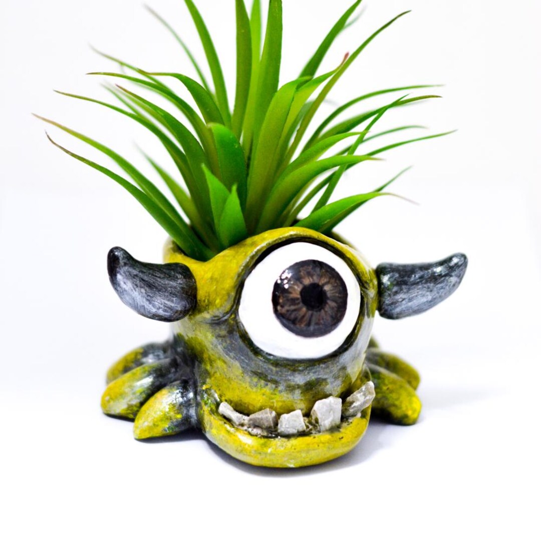 Monster Pot Planter Flower Pot Head Air Plant One Eye Yellow - Etsy