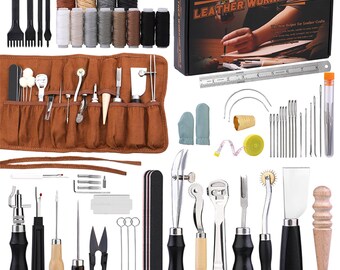 Professional Leather Craft Tool Kit Hand Sewing Repair Kit Wax Thread ...