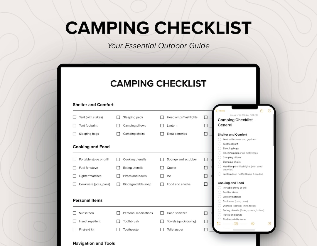 Printable Camping Checklist - Fillable PDF, Instant Download, Phone ...