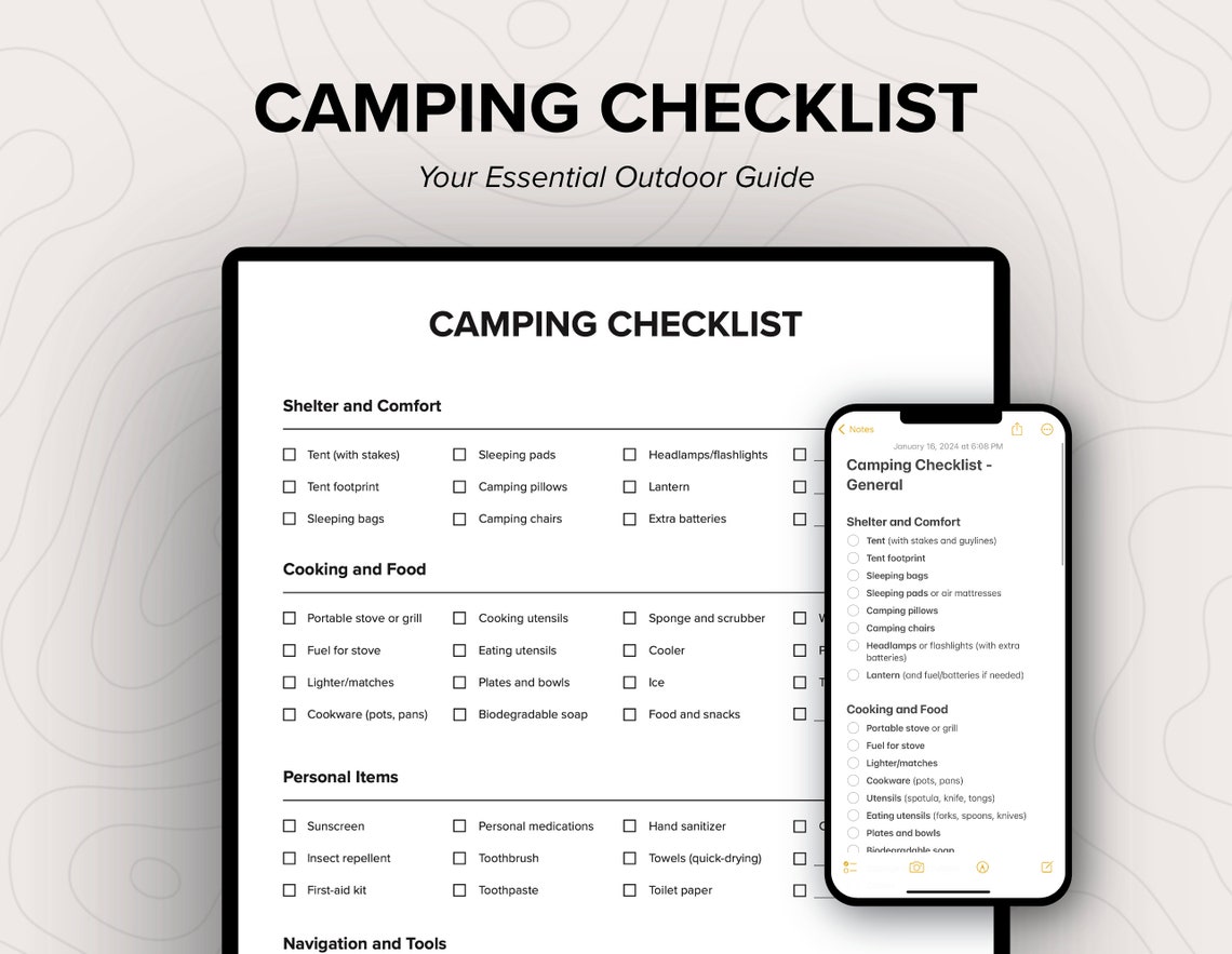Printable Camping Checklist - Fillable PDF, Instant Download, Phone ...