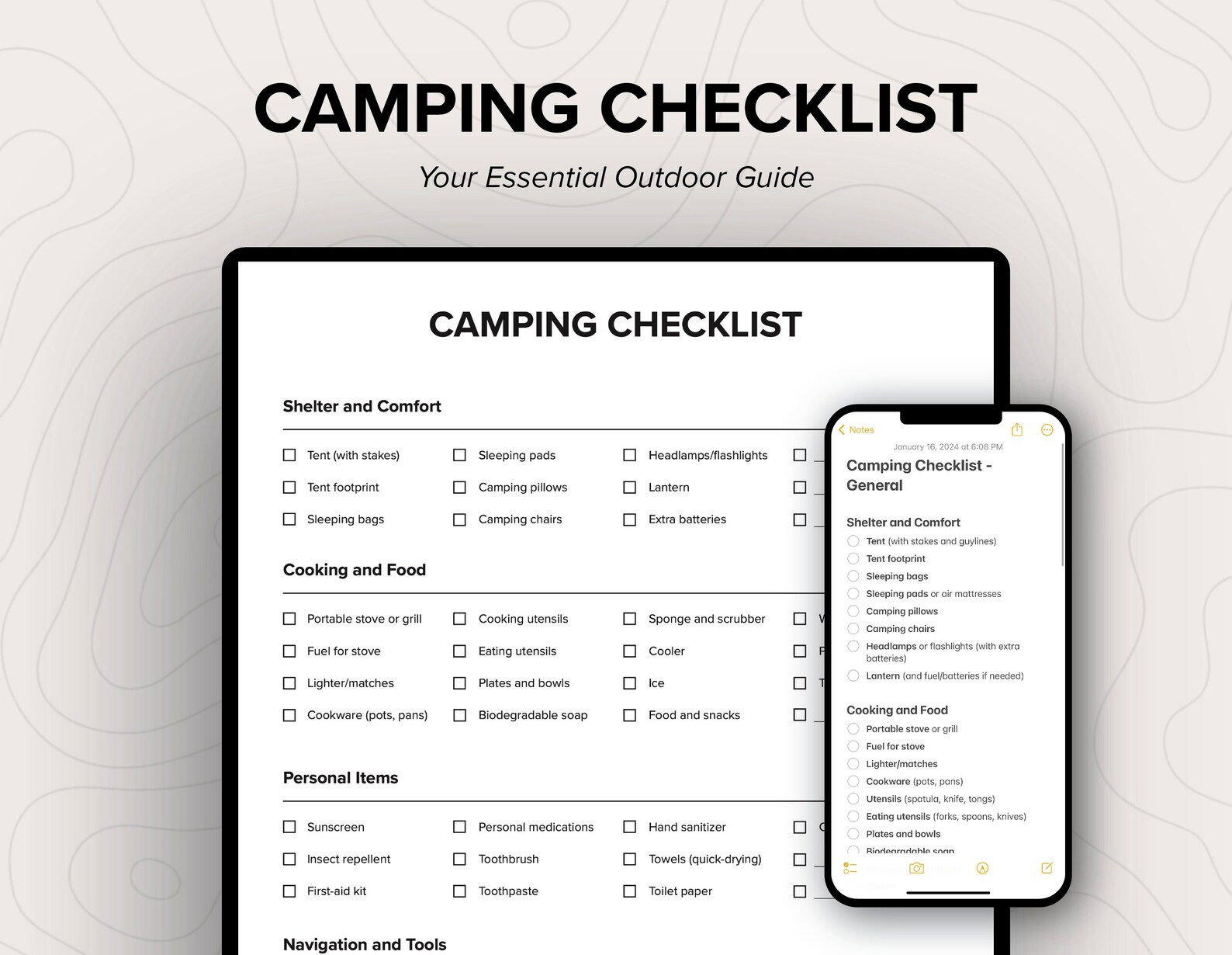 Printable Camping Checklist Fillable PDF, Instant Download, Phone ...