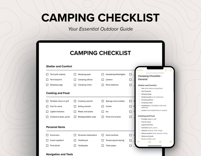 Printable Camping Checklist - Fillable PDF, Instant Download, Phone ...