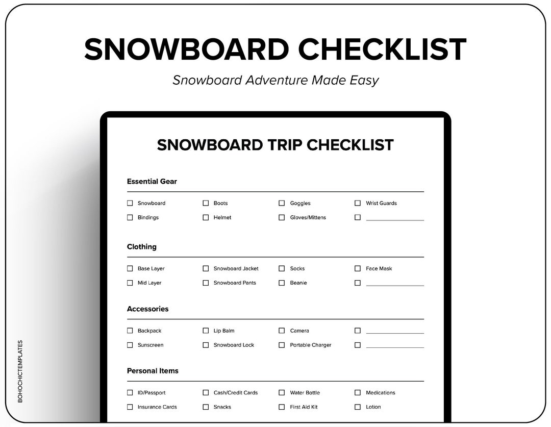 Ultimate Snowboard Trip Checklist - Digital Download, Comprehensive ...