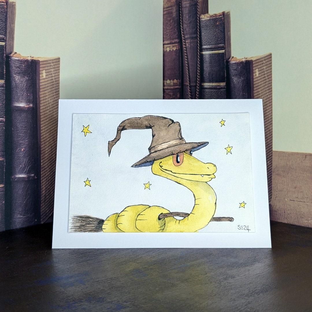 Watercolor Wizard Snake Card for Birthday, Anniversary, Halloween, Just ...