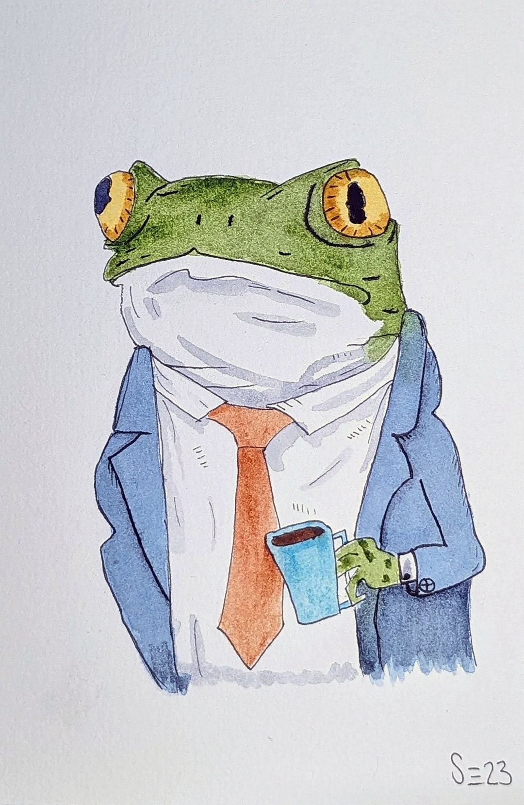 Frog Wall Art Office Décor Blank Watercolor Note Card 5x7 - Etsy