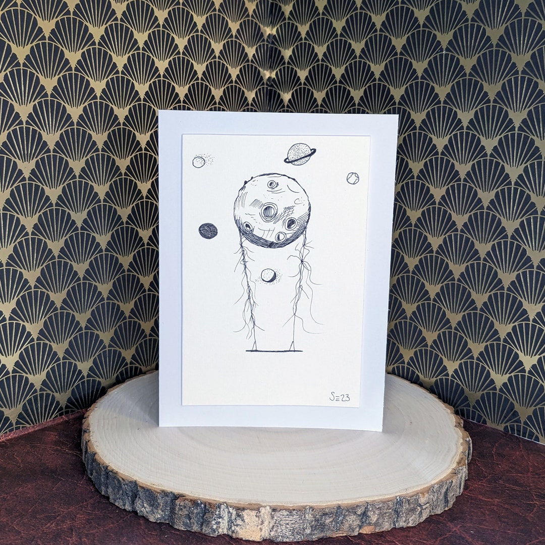 Hand-drawn Planet Notecard: Blank Stationery, 5 X 7" Space Greeting ...