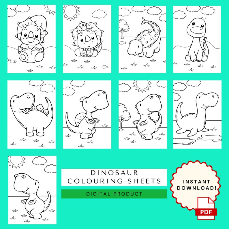 21 Pages Dinosaur Colouring Book Sheets Printable for Kids, Coloring ...