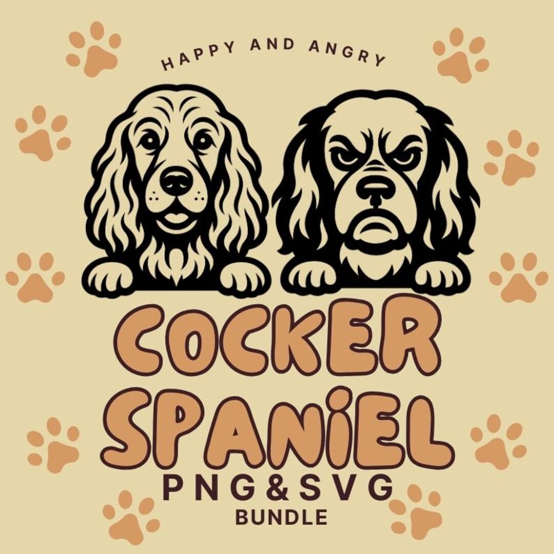 Cocker Spaniel SVG PNG Bundle | Happy & Angry Dog Faces | Cute Line Art ...