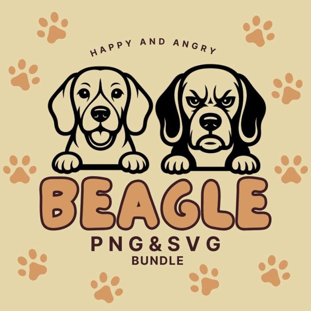 Beagle SVG PNG Bundle | Happy & Angry Dog Faces | Cute Line Art for ...