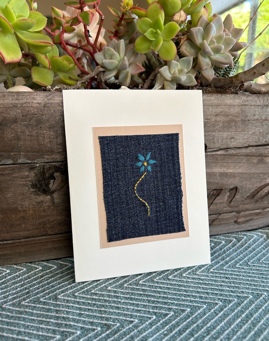 Embroidered Greeting Card / Blue Flower Card / Embroidered - Etsy