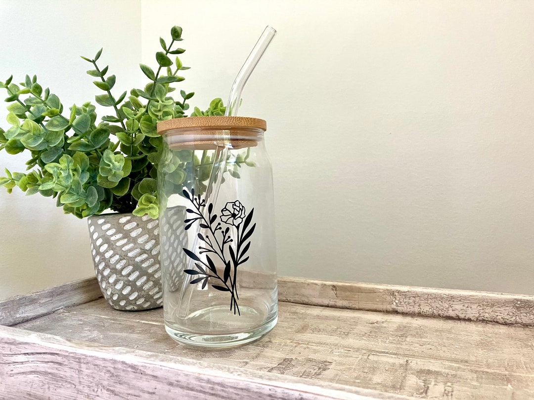 Flower Personalized Libbey Glass With Straw and Lid Libbey - Etsy