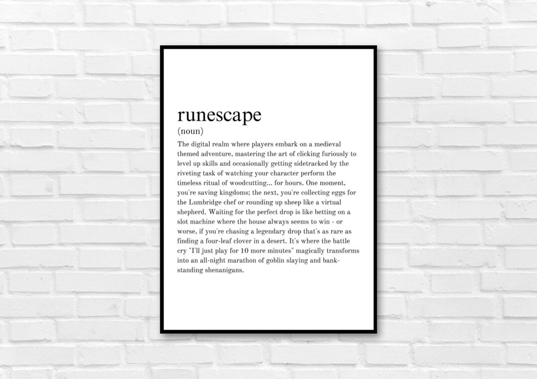 PRINTED Runescape Definition, Runescape Collectibles, Runescape 3, Old ...