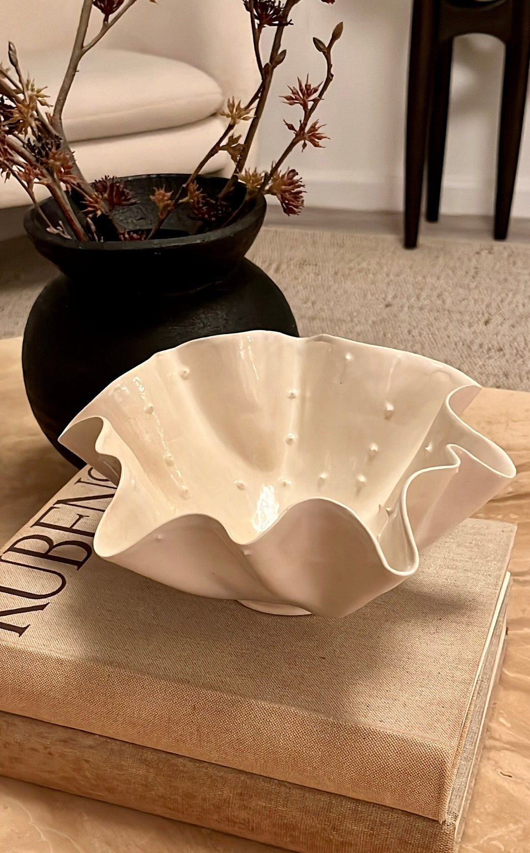 Handmade Ceramic White Organic Ruffle Wavy Bowl - Etsy