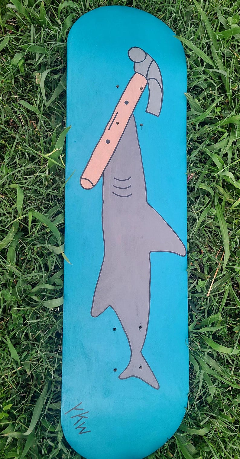 Hand Painted Shark Skateboard - Etsy