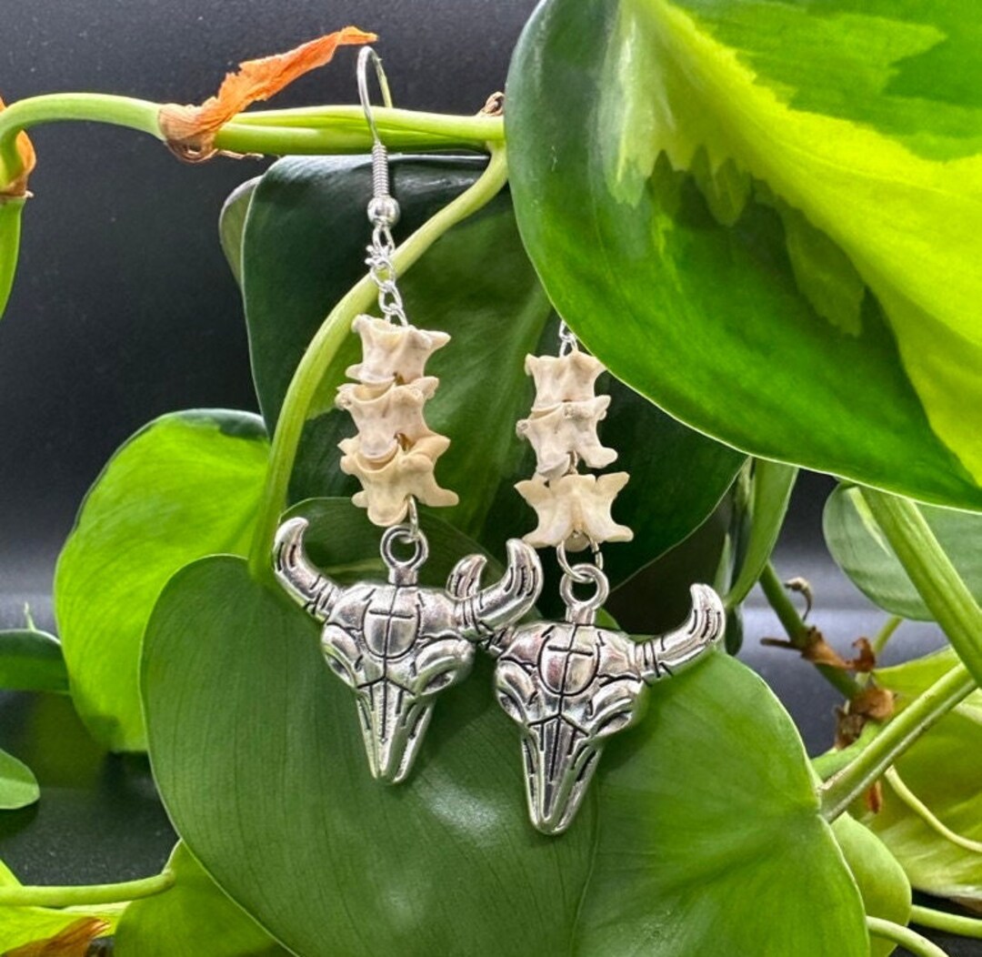 Wild West Snake Vertebrae Cow Skull Earrings With Sterling - Etsy