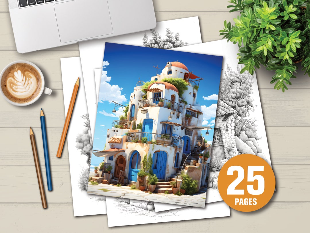 Tiny House Greece Coloring Book - Etsy