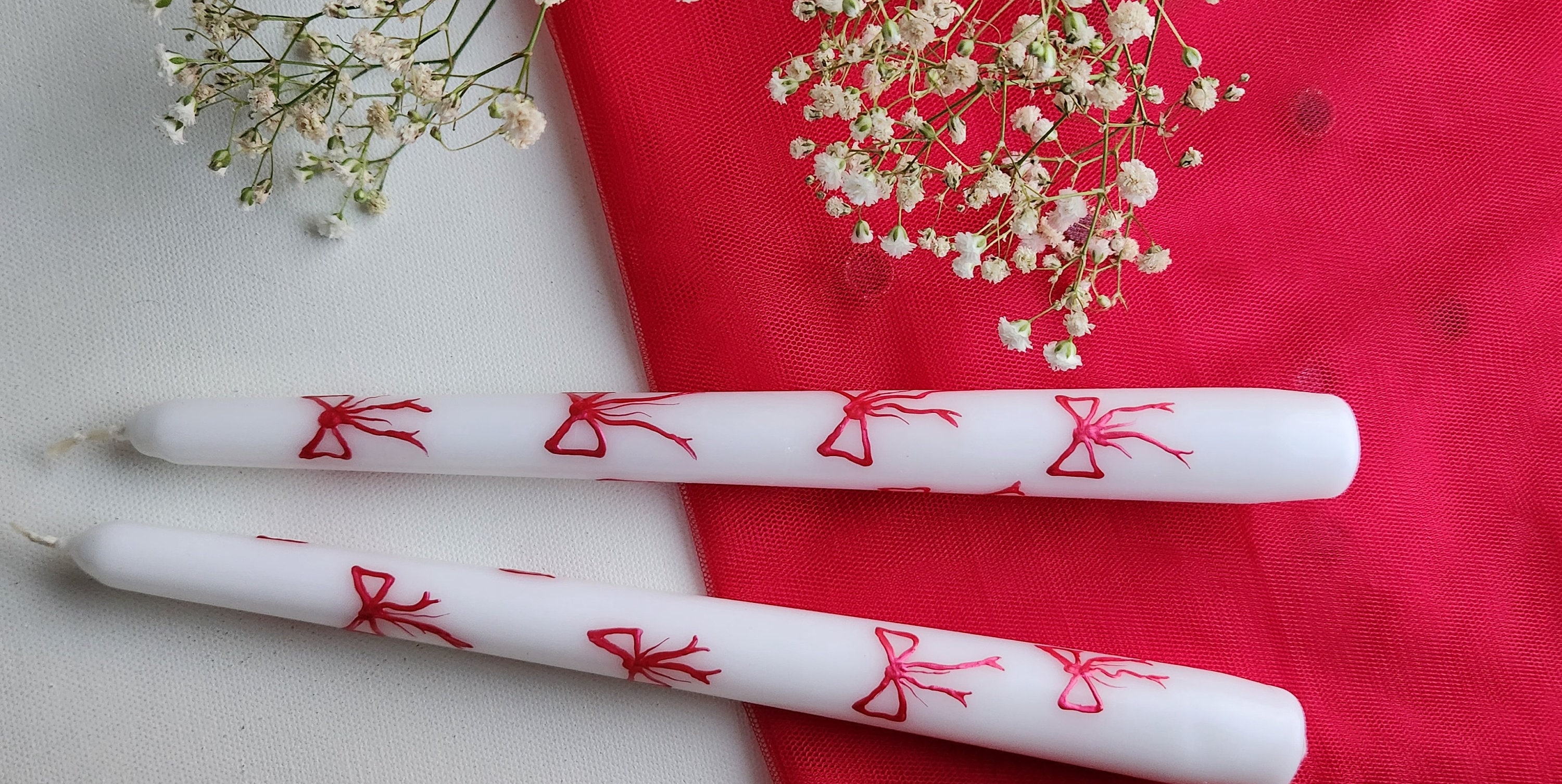 Hand Painted Ribbon Bow Tapered Candle, Baby Shower Candle - Etsy