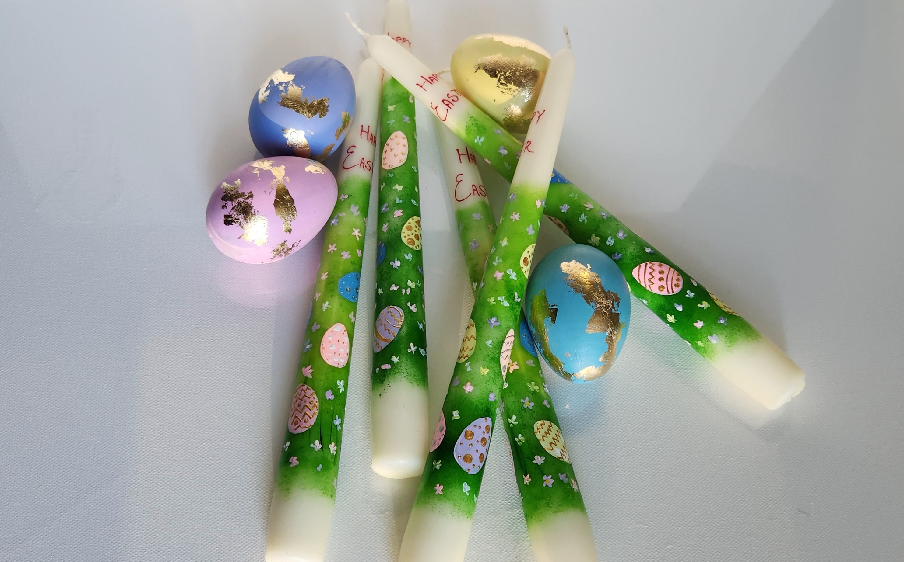 Easter Candle, Hand Painted Eggs Candles, Easter Taper Candle, Easter ...