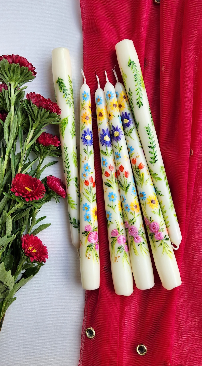 Hand Painted Flower Candles, Bespoke, Painted Wedding Candles, Spring ...